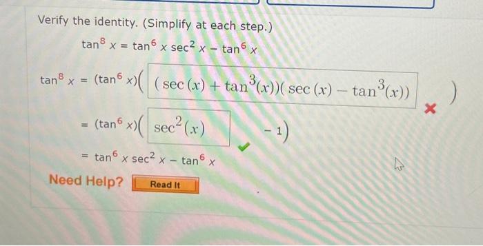 Solved Verify the identity. (Simplify at each step.) | Chegg.com