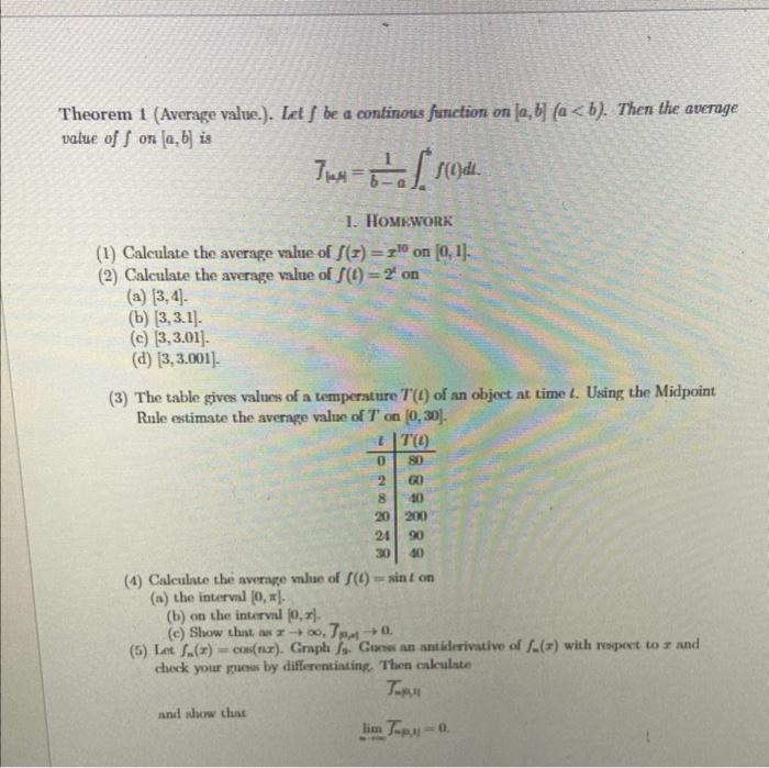 Solved Theorem 1 (Average value.). Let f be a continous | Chegg.com