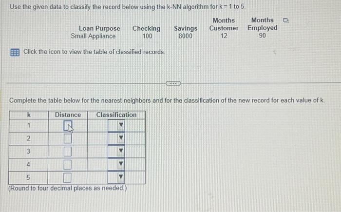 Use the given data to classify the record below using | Chegg.com