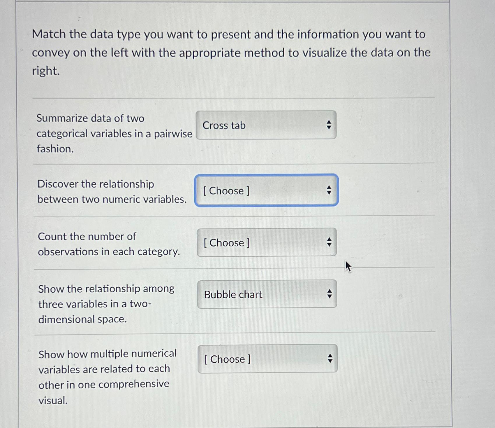 Solved Match the data type you want to present and the | Chegg.com