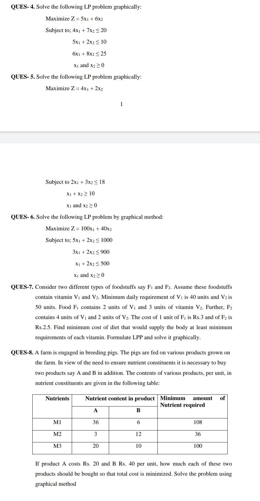 Solved QUES- 4. Solve the following LP problem graphically: | Chegg.com