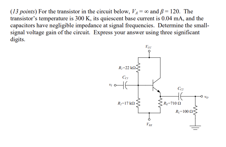 (13 ﻿points) ﻿For the transistor in the circuit | Chegg.com