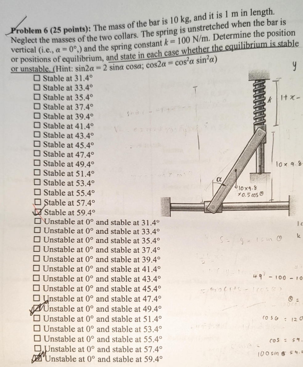 Solved Problem 6 ( 25 ﻿points): The mass of the bar is 10 | Chegg.com