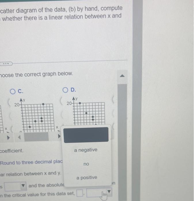 Solved For the accompanying data set, (a) draw a scatter | Chegg.com