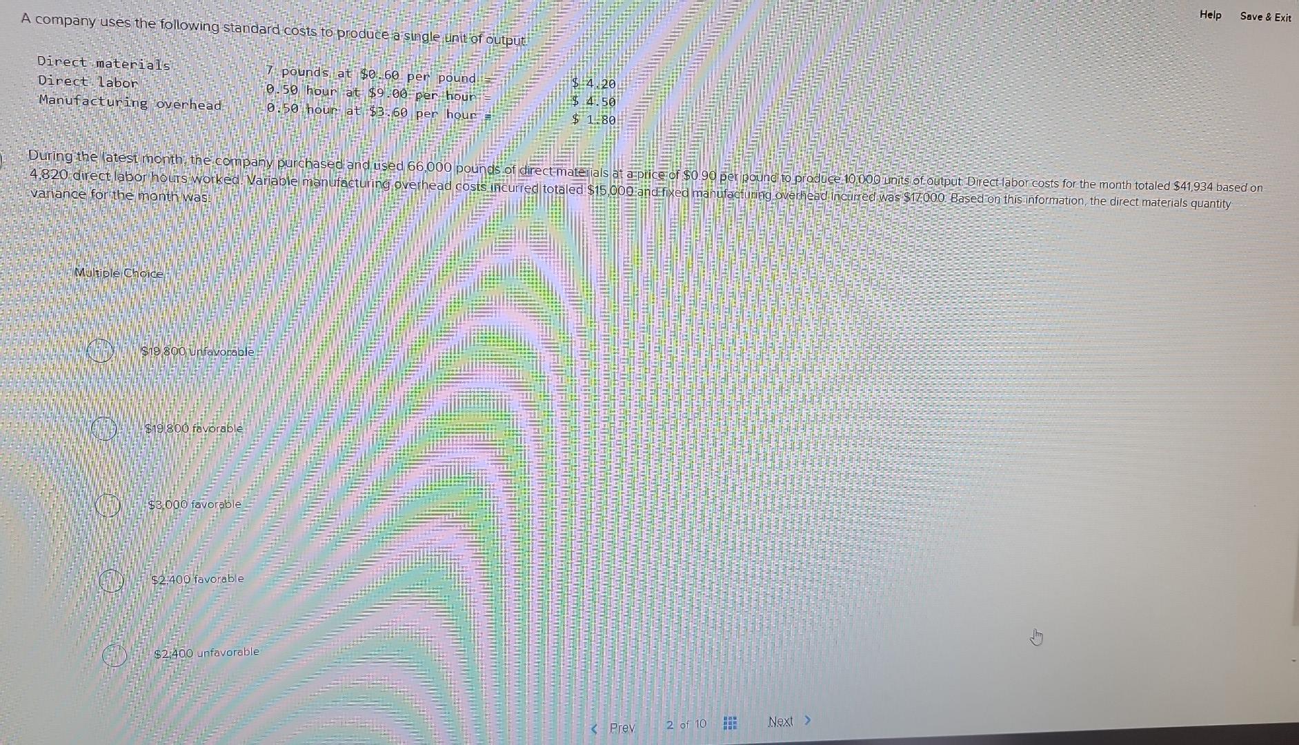Solved A company uses the following standard costs to | Chegg.com