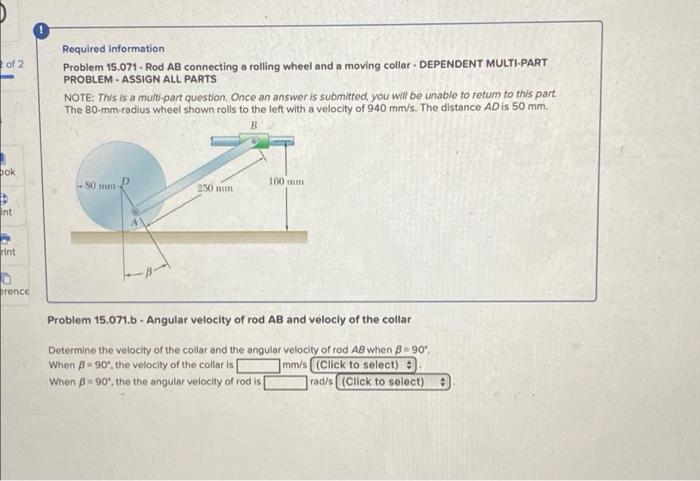 Solved of 2 Required information Problem 15.071 - Rod AB | Chegg.com