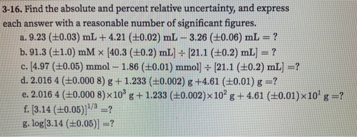 Solved 3-16. Find the absolute and percent relative | Chegg.com