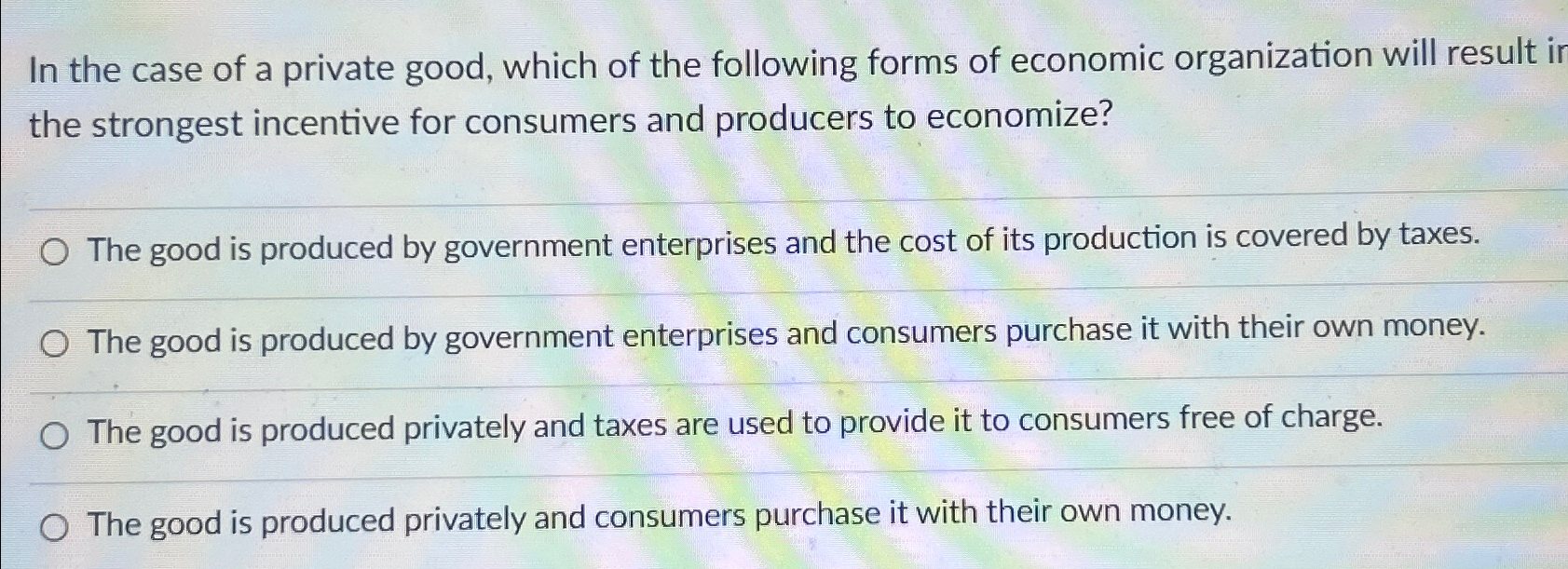 Solved In the case of a private good, which of the following | Chegg.com