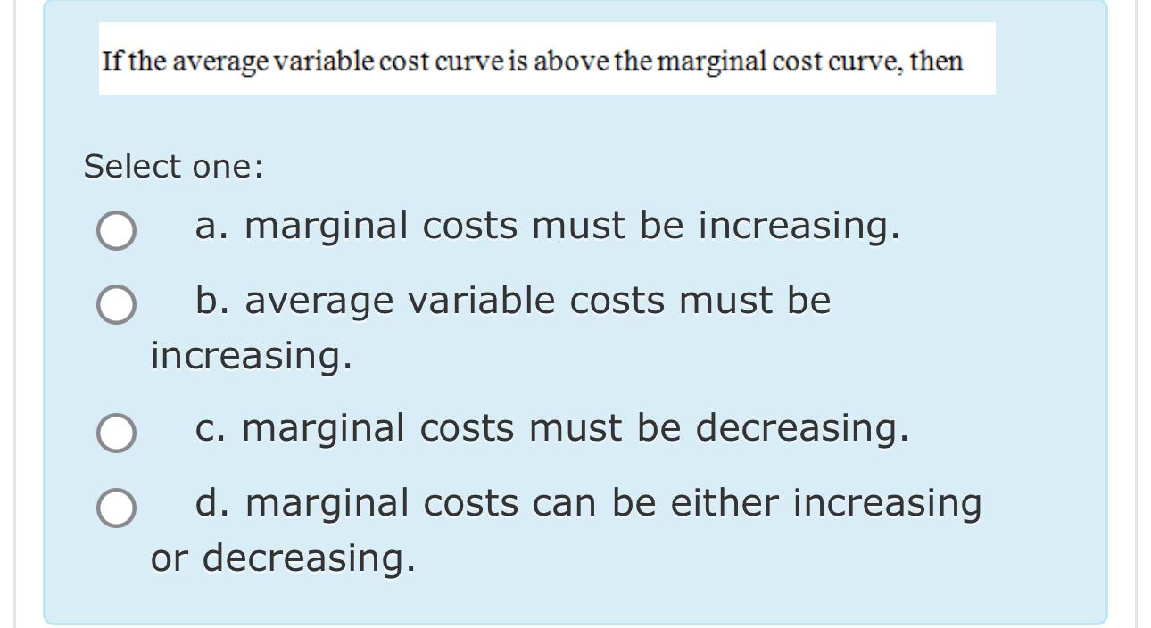 Solved If the average variable cost curve is above the | Chegg.com