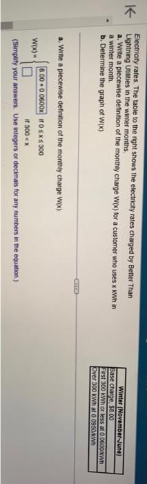 Solved Electricity rates. The table to the right shows the | Chegg.com