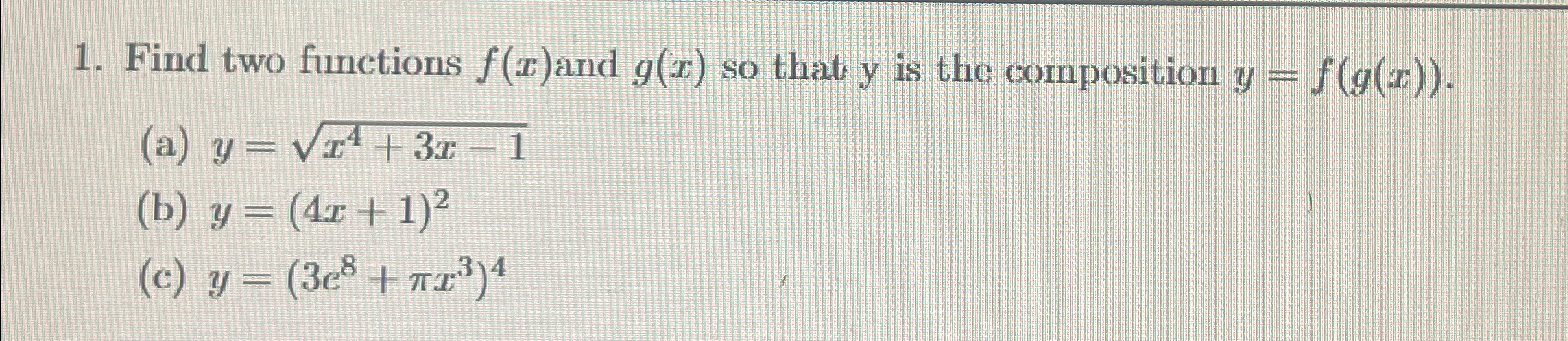 Solved Find two functions f(x) ﻿and g(x) ﻿so that y ﻿is the | Chegg.com