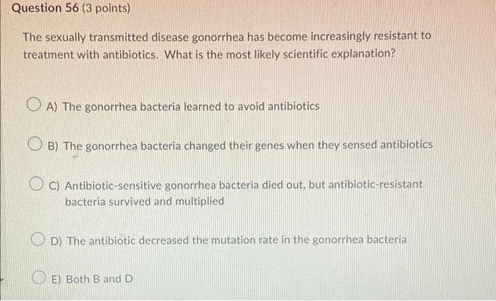 Solved Question 56 (3 points) The sexually transmitted | Chegg.com