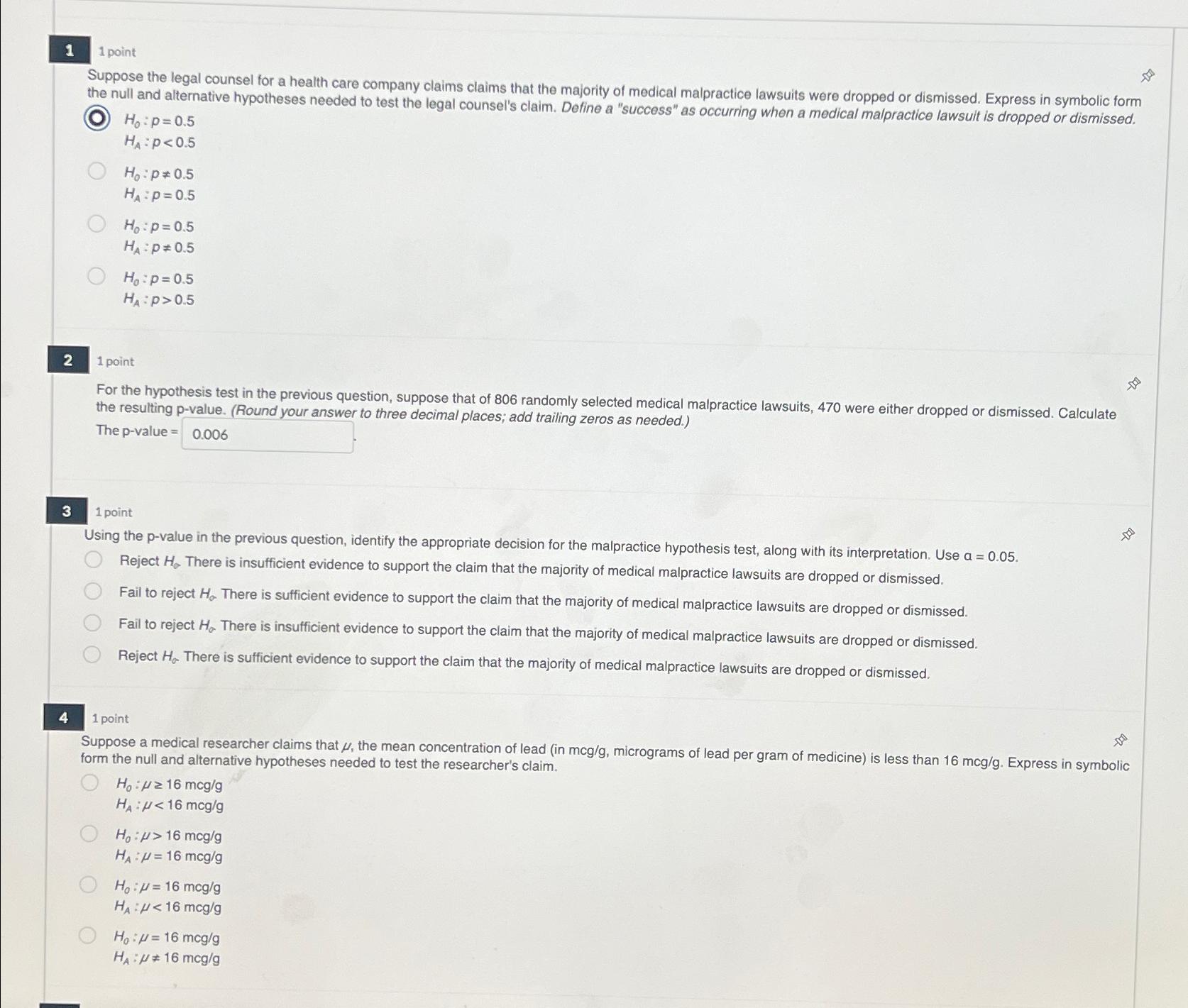 Solved 1 ﻿pointSuppose the legal counsel for a health care | Chegg.com