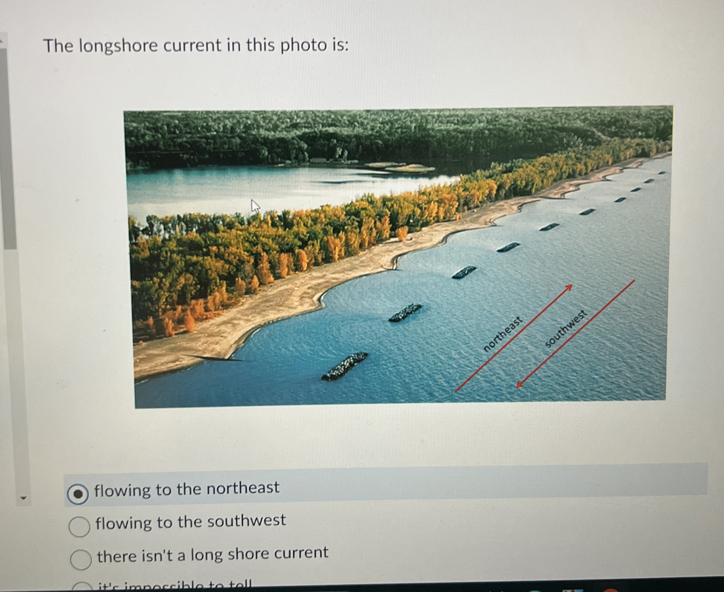 Solved The longshore current in this photo is:flowing to the | Chegg.com