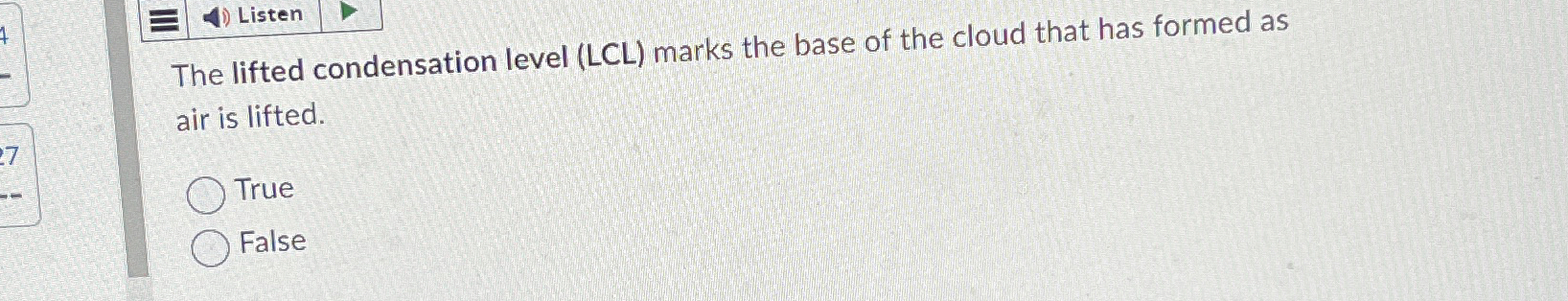 Solved The lifted condensation level ( LCL ) ﻿marks the base | Chegg.com
