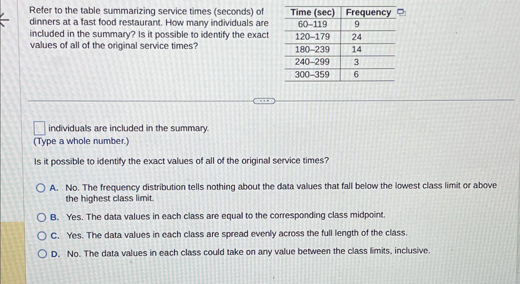 Solved Refer to the table summarizing service times | Chegg.com