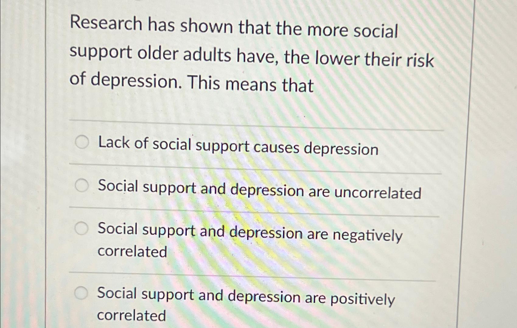 Solved Research has shown that the more social support older | Chegg.com