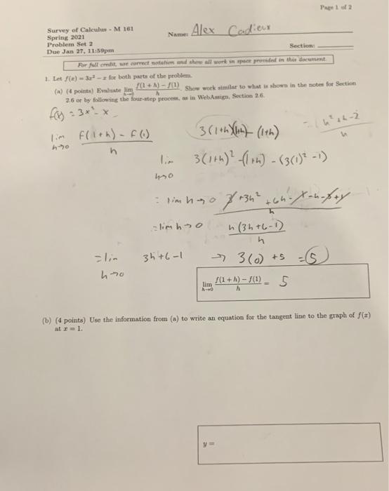 Solved Pro2 Name: Alex Survey of Calculus - M 161 Alex | Chegg.com