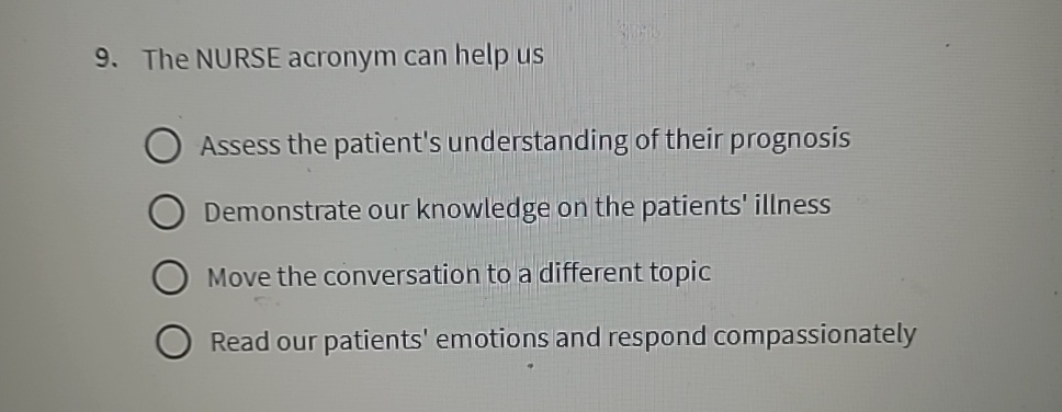 Solved The NURSE acronym can help usAssess the patient's | Chegg.com