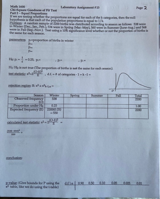 Solved Math 1600 Laboratory Assignment #13 Page 2 Chi-Square | Chegg.com
