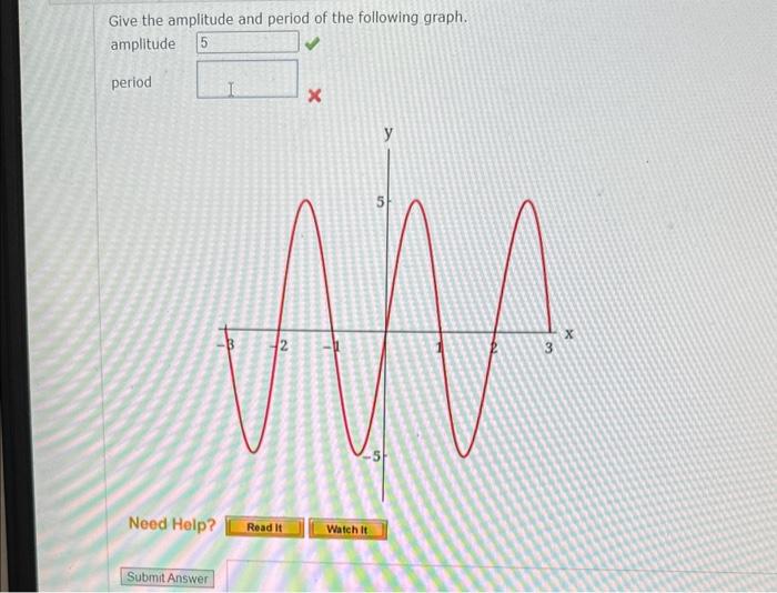 Solved Give the amplitude and period of the following graph. | Chegg.com