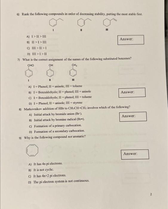 Solved 6) Rank the following compounds in order of | Chegg.com