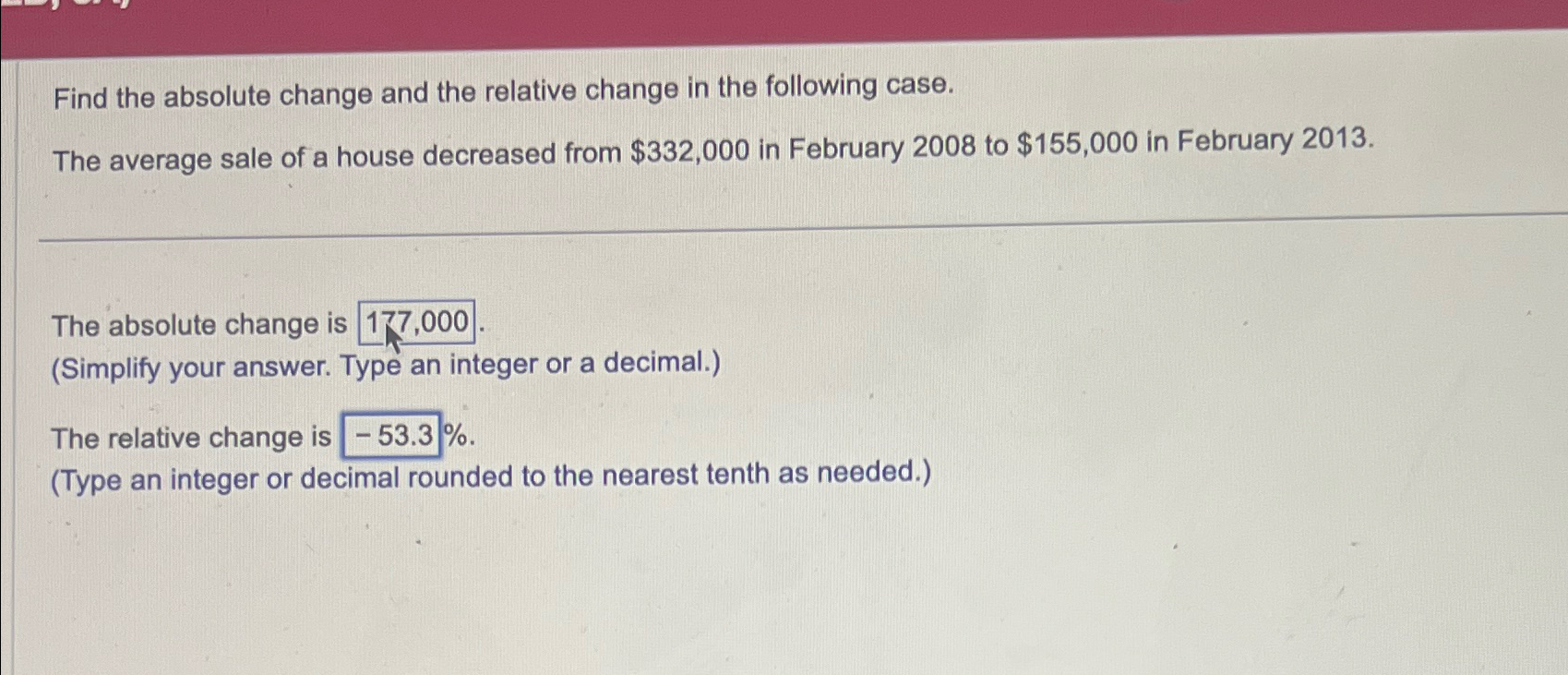 Solved Find the absolute change and the relative change in | Chegg.com