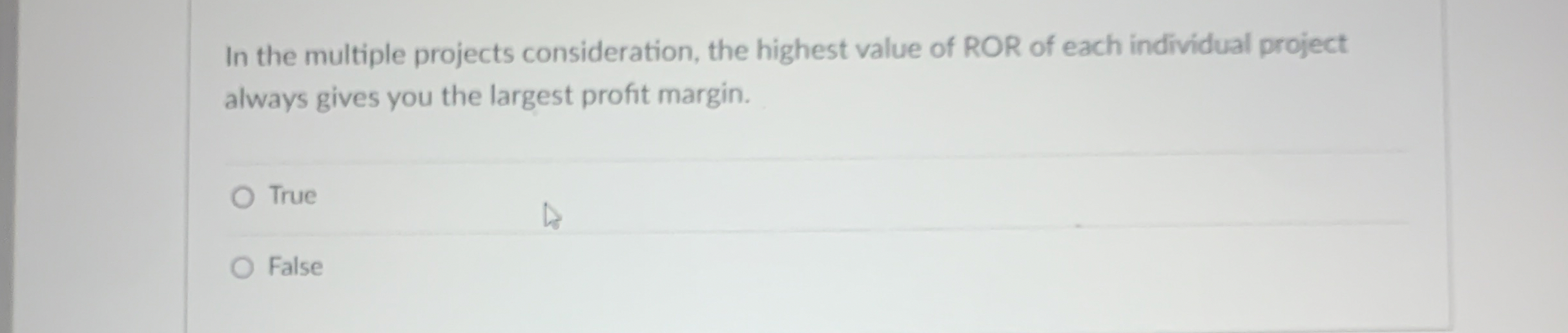 Solved In the multiple projects consideration, the highest | Chegg.com