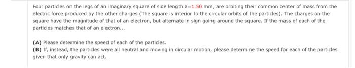 Solved Four particles on the legs of an imaginary square of | Chegg.com