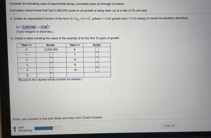 Solved Consider the following case of exponential decay. | Chegg.com