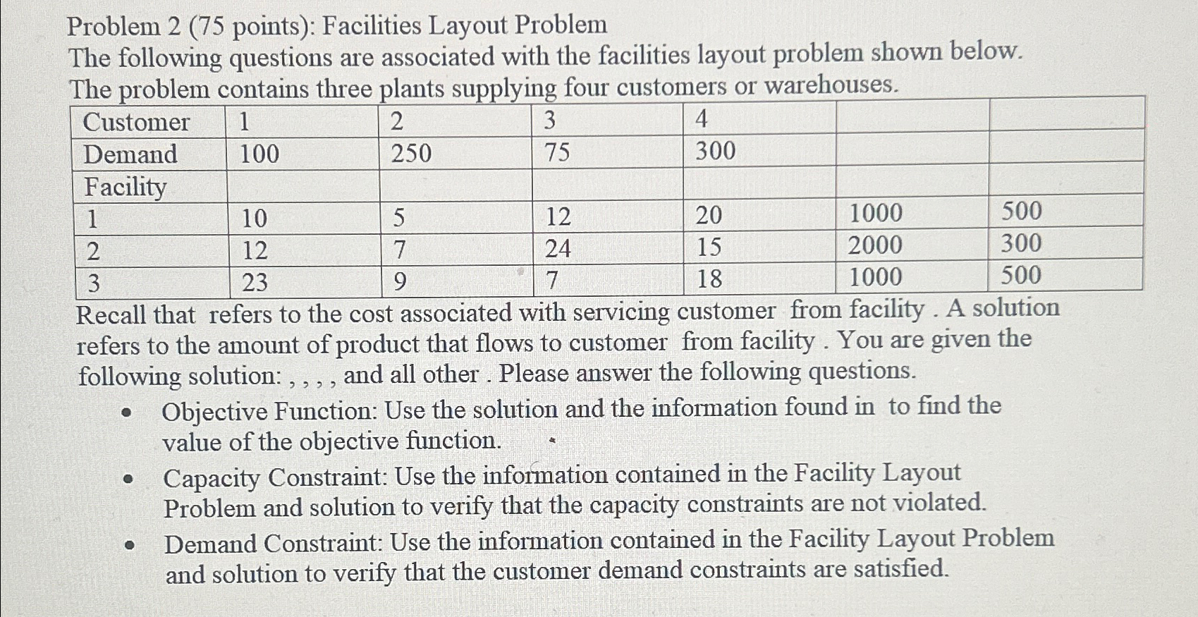 Solved Problem 2 (75 ﻿points): Facilities Layout ProblemThe | Chegg.com