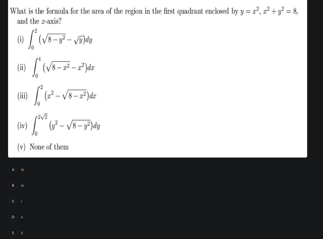 Solved What is the formula for the area of the region in the | Chegg.com