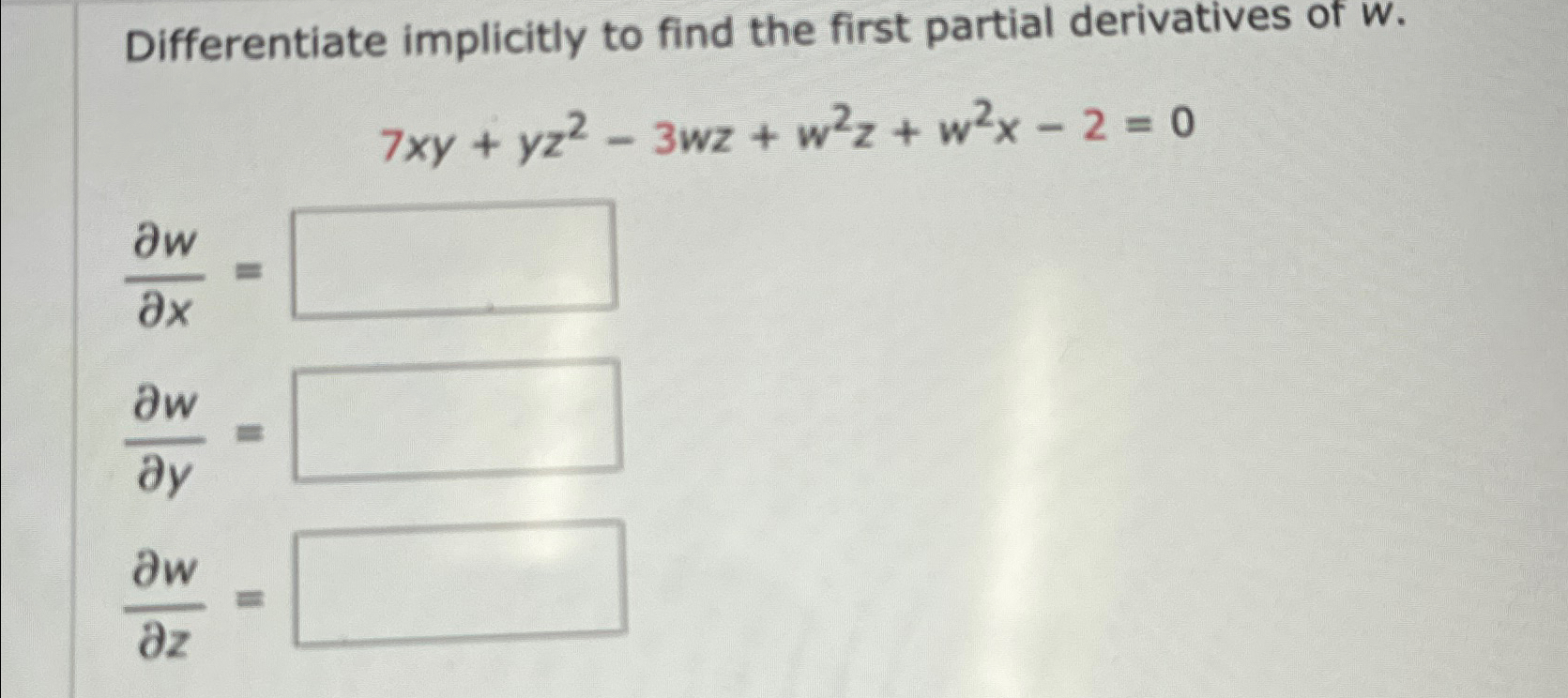 Solved Differentiate implicitly to find the first partial | Chegg.com