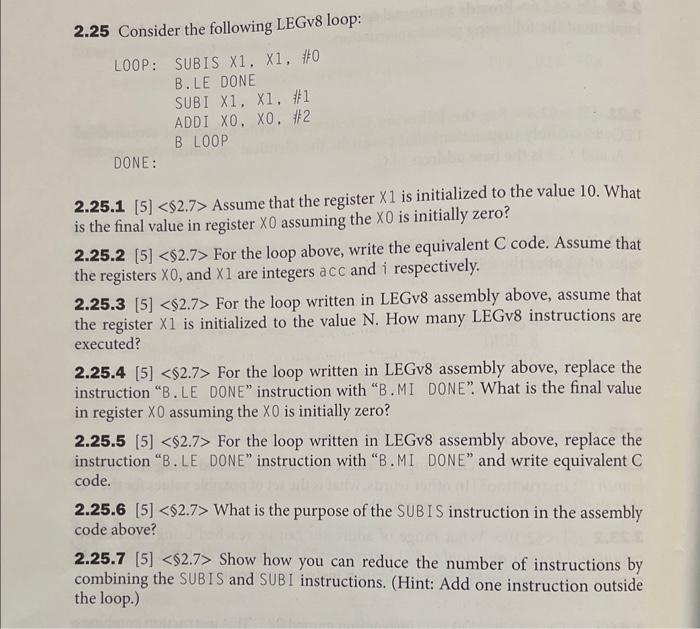 Solved 2.25 Consider the following LEGv8 loop: \( | Chegg.com
