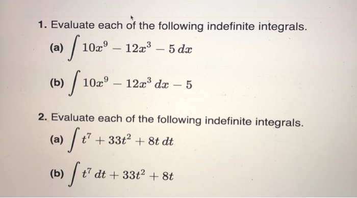 Solved 1. Evaluate each of the following indefinite | Chegg.com