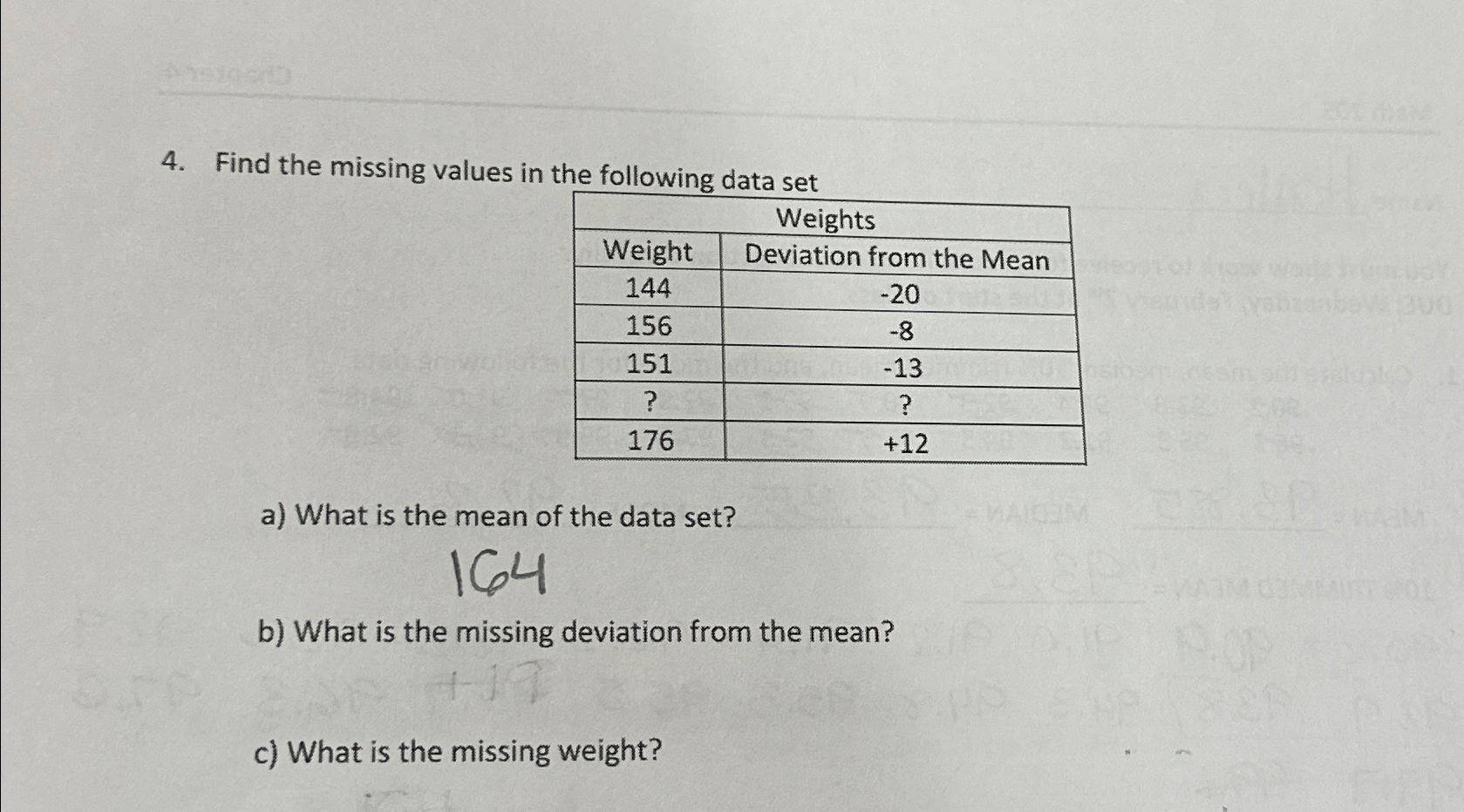 Solved Find the missing values in the following data | Chegg.com