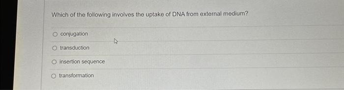 Solved Which of the following involves the uptake of DNA | Chegg.com