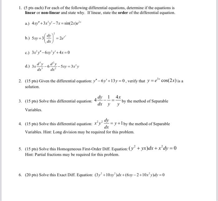 Solved 1. (5 pts each) For each of the following | Chegg.com