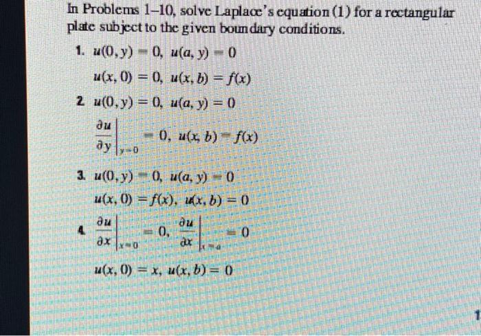 Solved In Problems 1-10, solve Laplace's equation (1) for a | Chegg.com