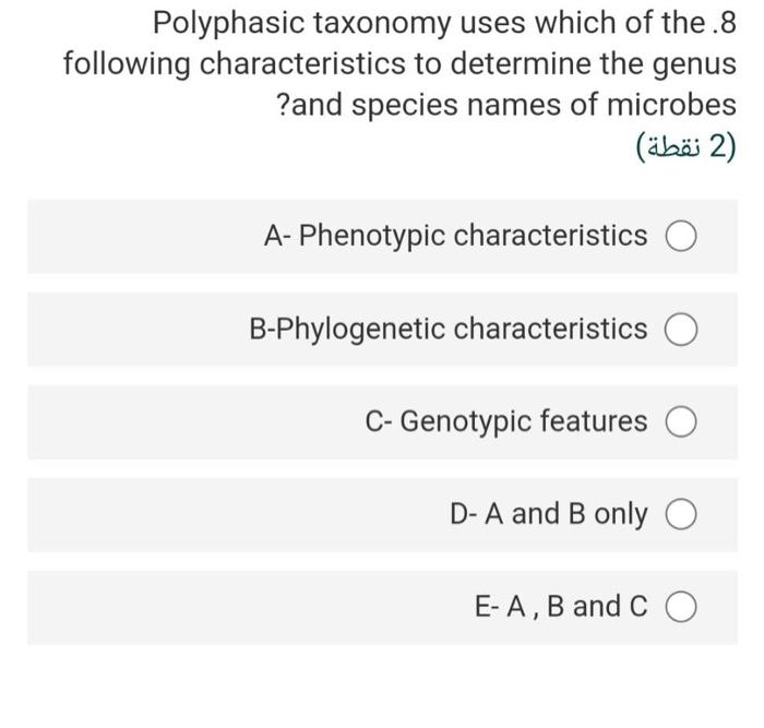Solved Polyphasic taxonomy uses which of the .8 following | Chegg.com