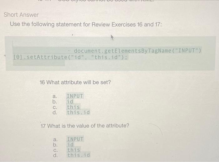 Solved Short Answer Use the following statement for Review | Chegg.com