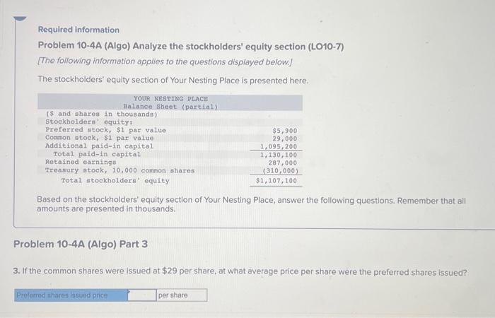 Solved Required information Problem 10-4A (Algo) Analyze the | Chegg.com