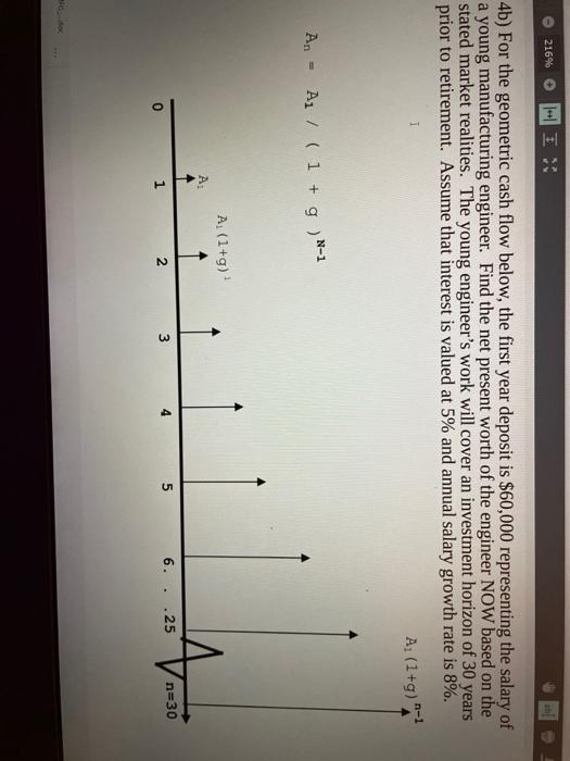 Solved For the geometric cash flow below, the first year | Chegg.com