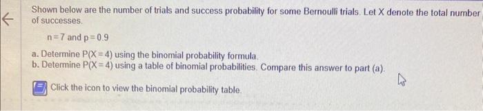 Solved Shown below are the number of trials and success | Chegg.com