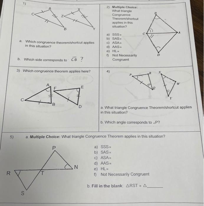 Solved a. Which congruence theorem/shortcut applies in this | Chegg.com