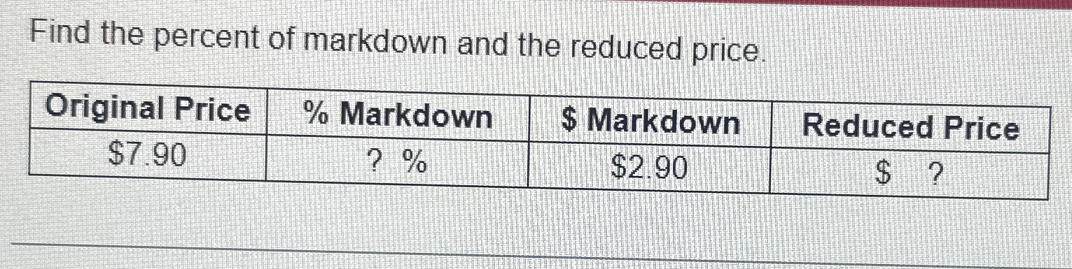 Solved Find the percent of markdown and the reduced | Chegg.com