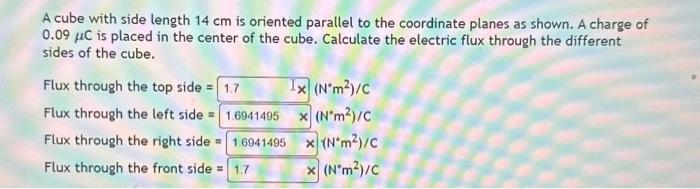 Solved A cube with side length 14 cm is oriented parallel to | Chegg.com