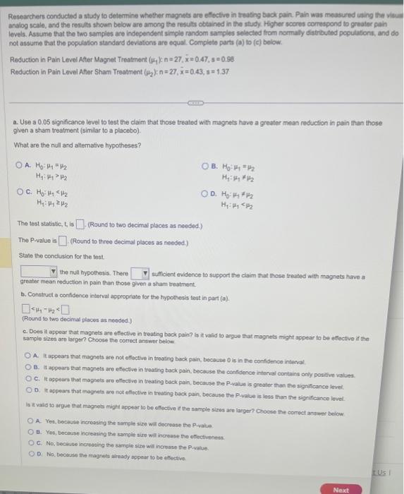 Solved Researchers conducted a study to determine whether | Chegg.com