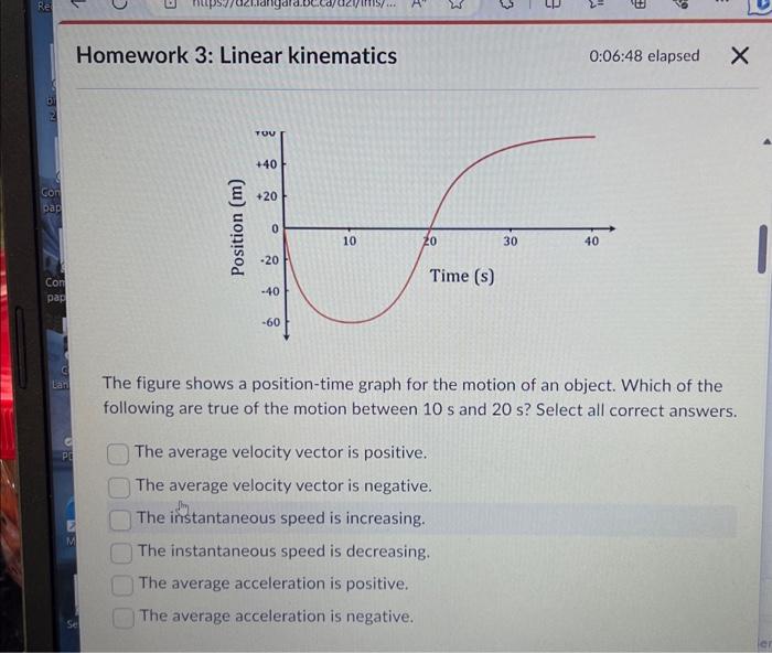 Solved Homework 3: Linear kinematics 0:06:48 elapsed The | Chegg.com
