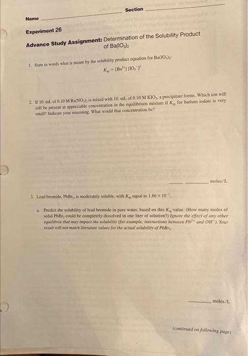 Solved Advance Study Assignment: Determination of the | Chegg.com